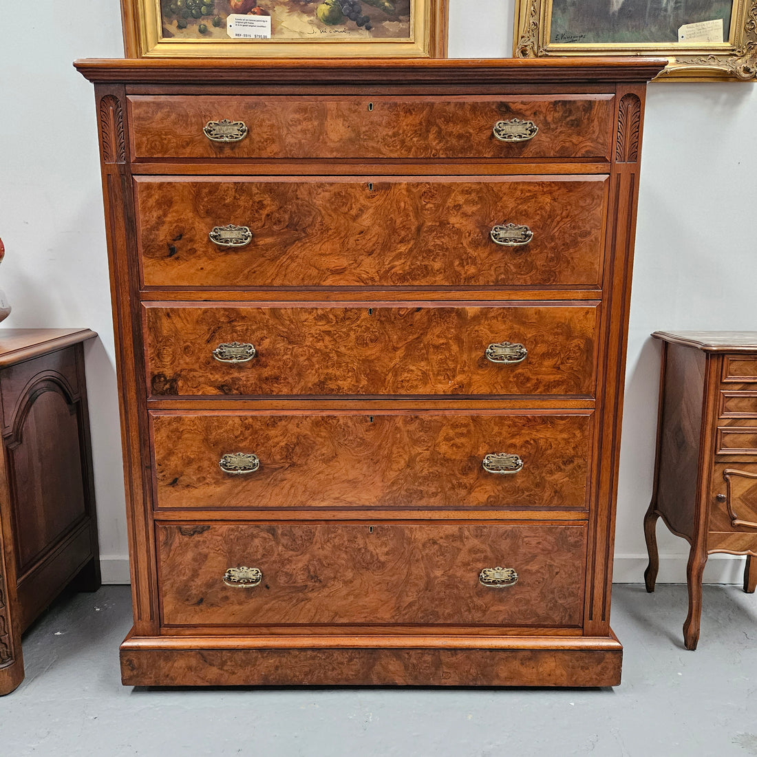 Australian Walnut & Burr Walnut Tall Drawers – Moonee Ponds Antiques