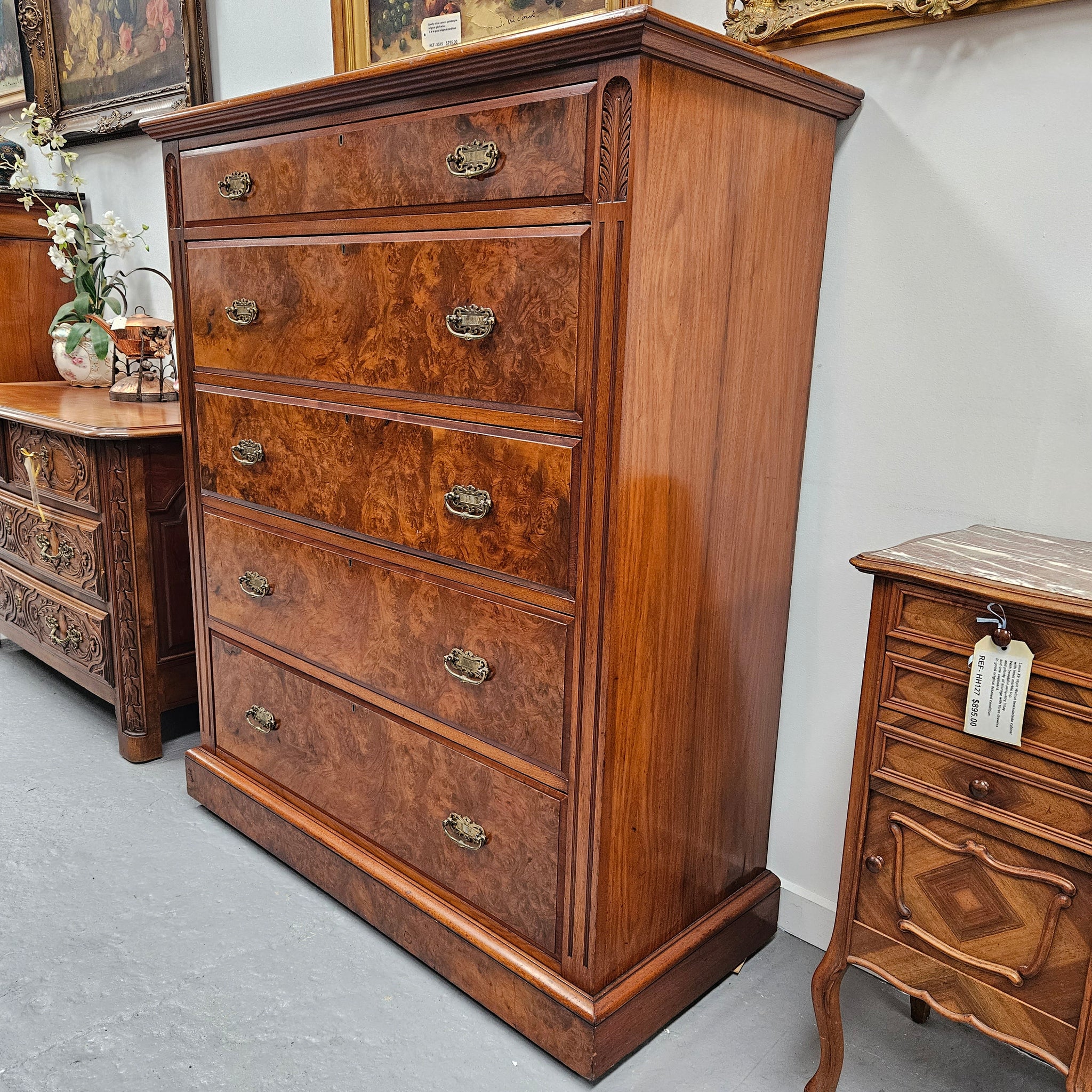 Australian Walnut & Burr Walnut Tall Drawers – Moonee Ponds Antiques