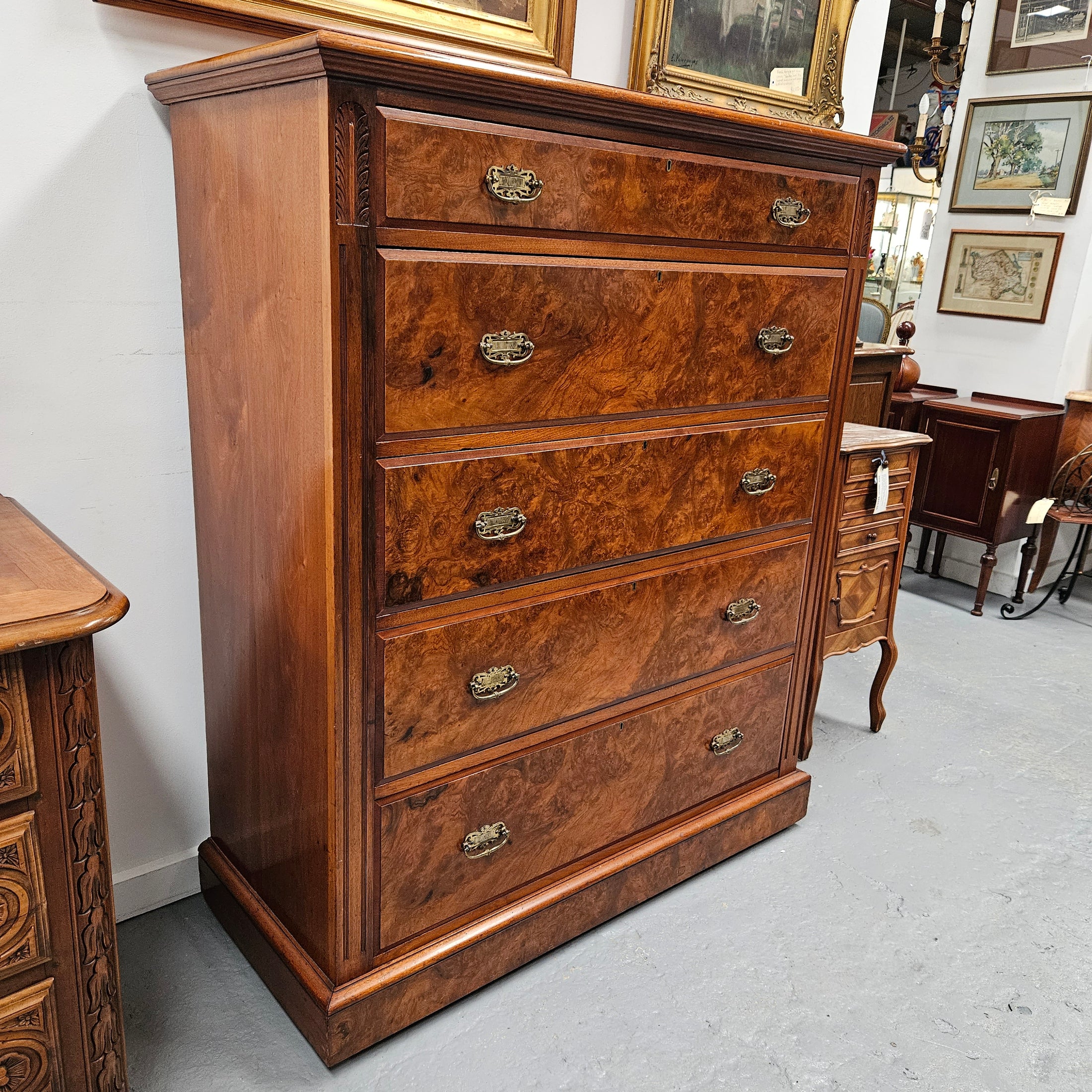 Australian Walnut & Burr Walnut Tall Drawers – Moonee Ponds Antiques
