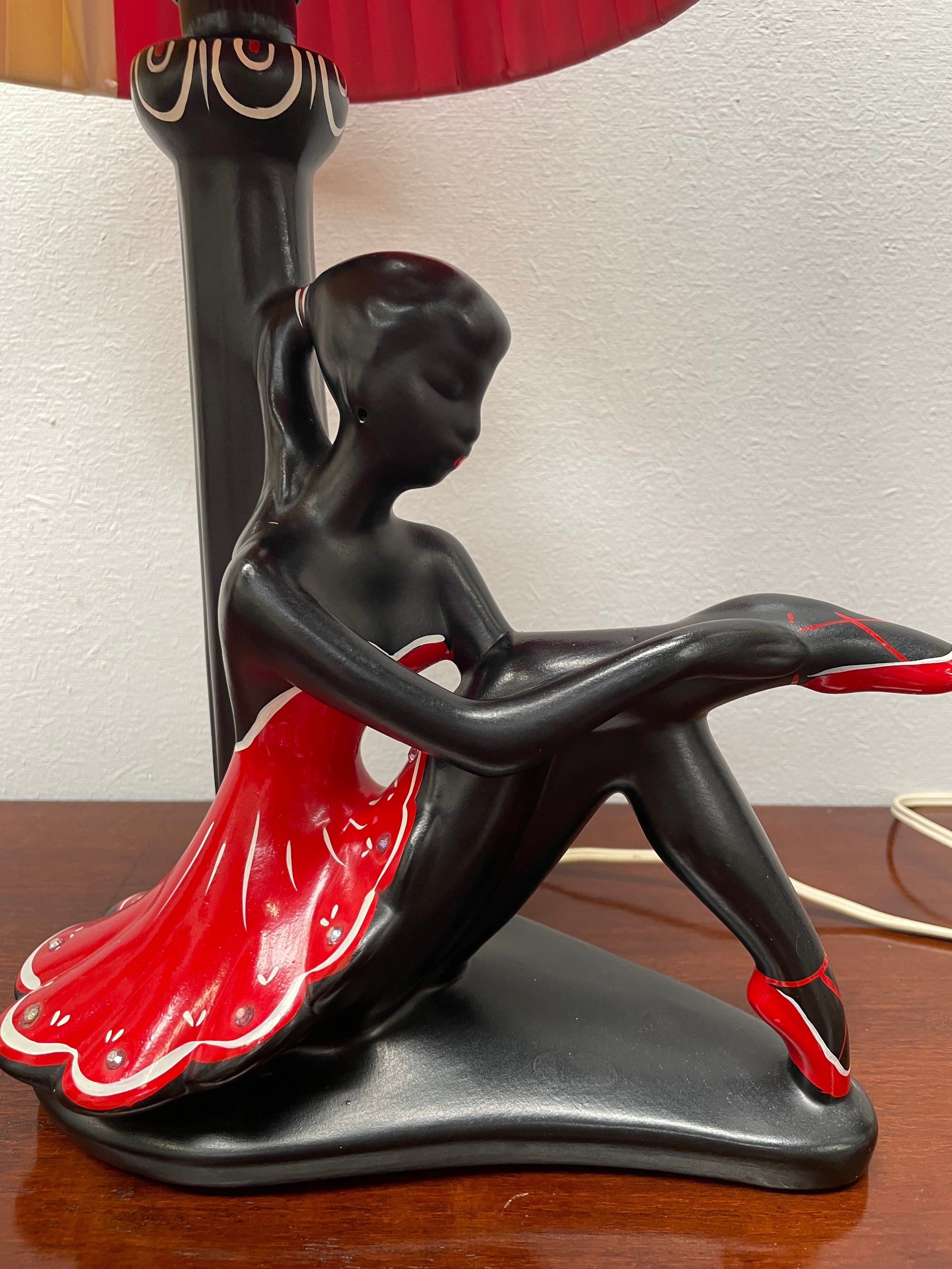 Vintage Black Lady Lamp with Original Shade – Moonee Ponds Antiques