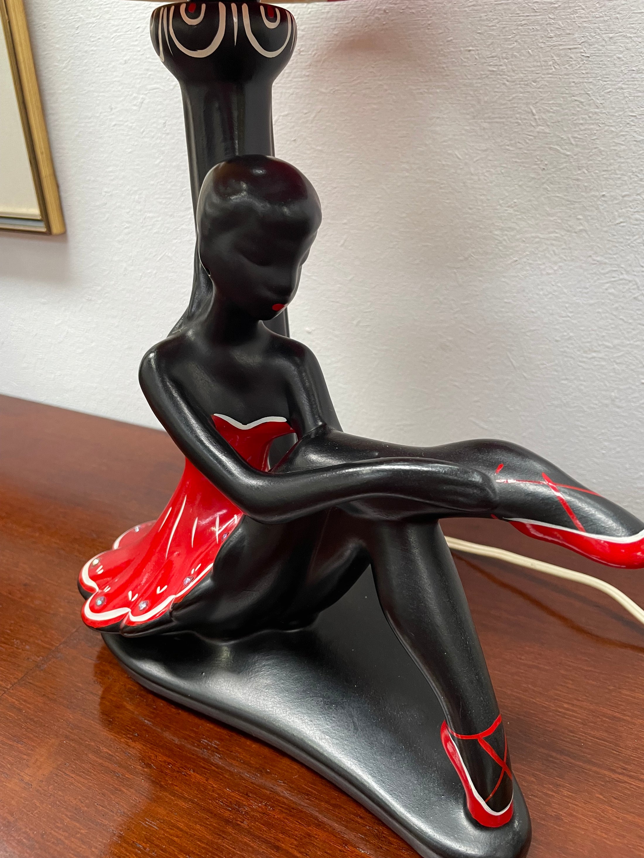 Vintage Black Lady Lamp with Original Shade – Moonee Ponds Antiques