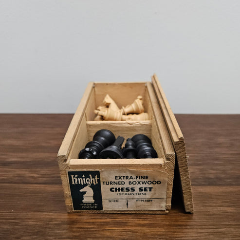 Vintage Wooden French Chess Set In Original Box – Moonee Ponds Antiques