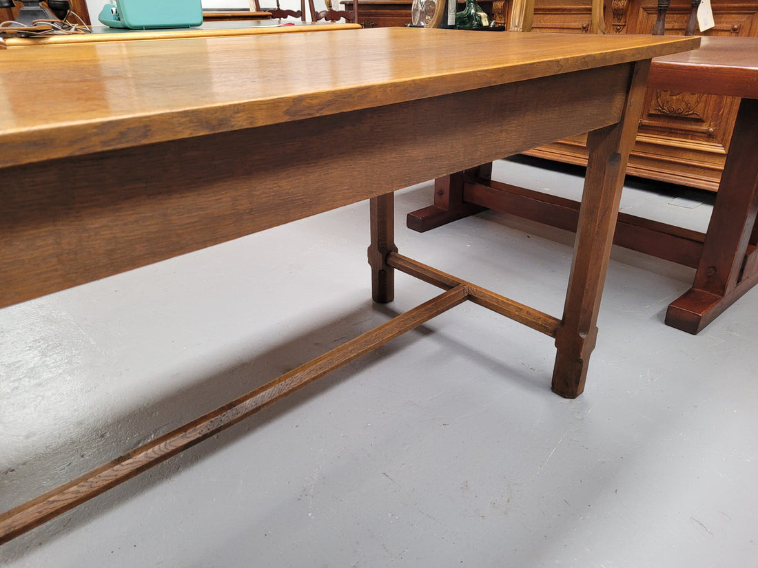 Stunning French Oak Stretcher Base Table – Moonee Ponds Antiques