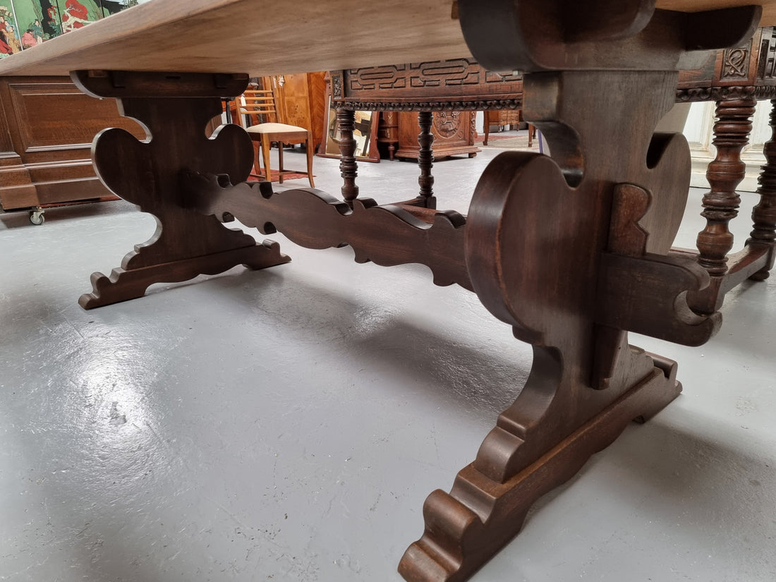 Solid French Oak Stretcher Base Farmhouse Table – Moonee Ponds Antiques